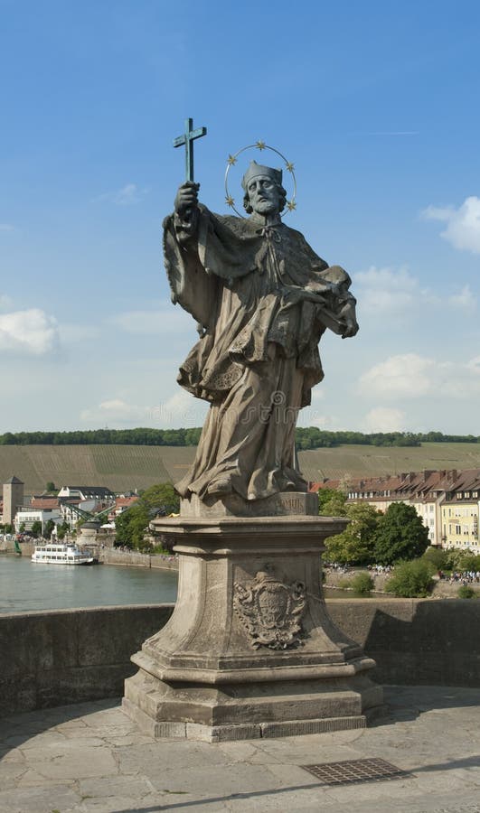 WÃ¼rzburg, Germany - Old Main Bridge, Statue of a Saint Stock Photo ...