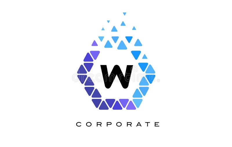 W Blue Hexagon Letter Logo with Triangles. Stock Vector - Illustration ...