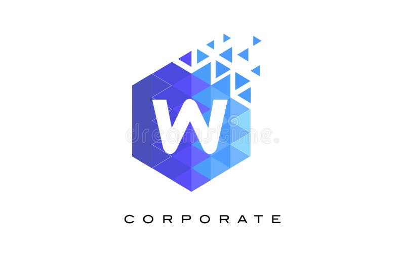 W Blue Hexagonal Letter Logo Design with Mosaic Pattern. Stock Vector ...