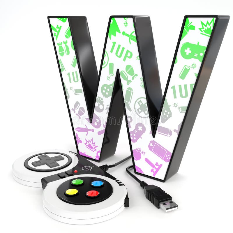 `W` 3d Letter with Video Game Controller Stock Illustration ...