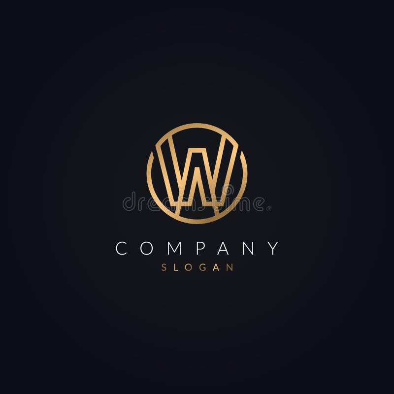 W Initial Letter Logo with a Circle Shape - Rounded Golden Color W Icon ...