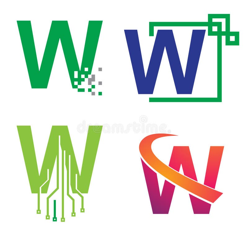 W Initial Letter Technology Logo Symbol Collection Stock Vector ...