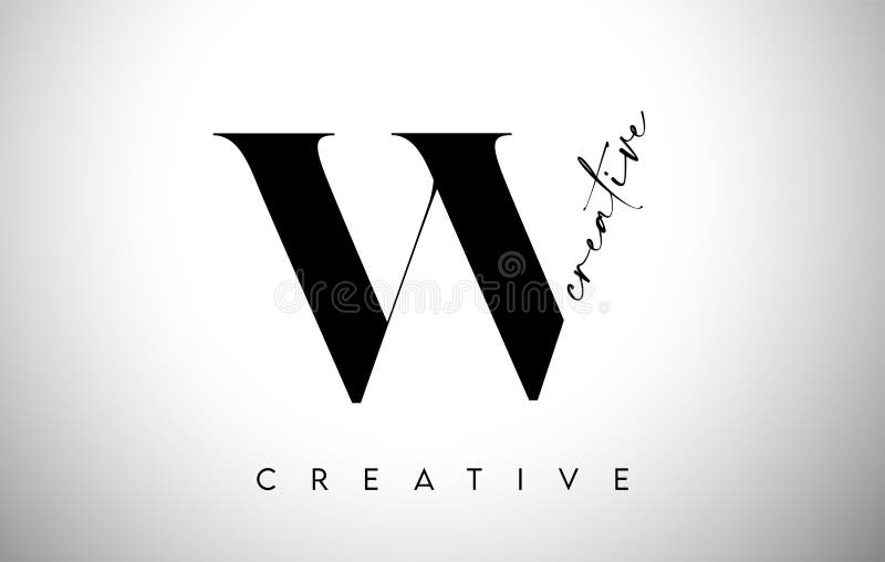 W Letter Design with Creative Cut and Serif Font in Black and White ...