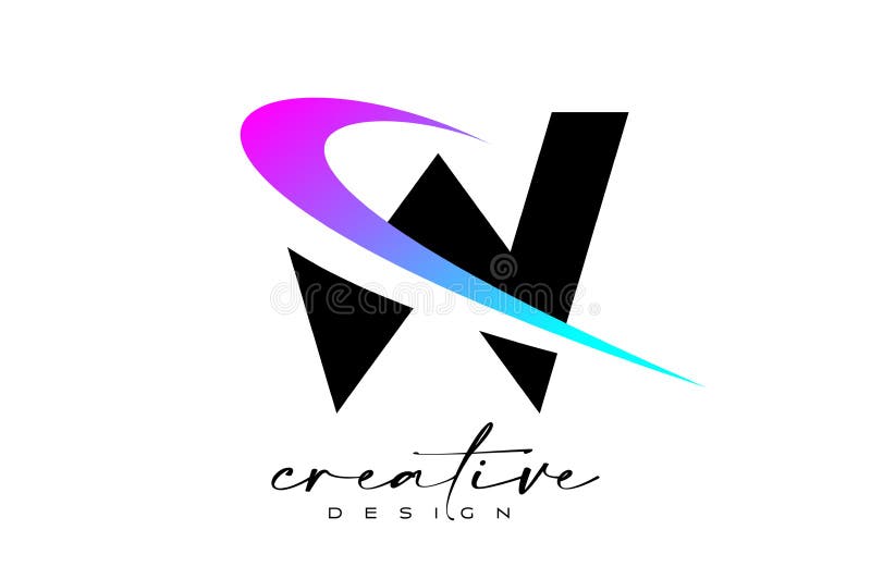 W Letter Logo Design with Creative Purple Blue Swoosh. Letter W Initial ...