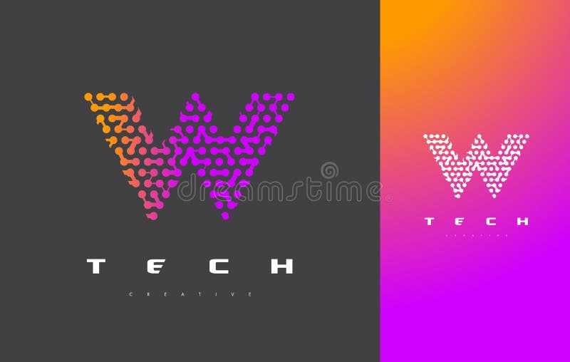 W Letter Logo Technology. Connected Dots Letter Design Vector. Stock ...