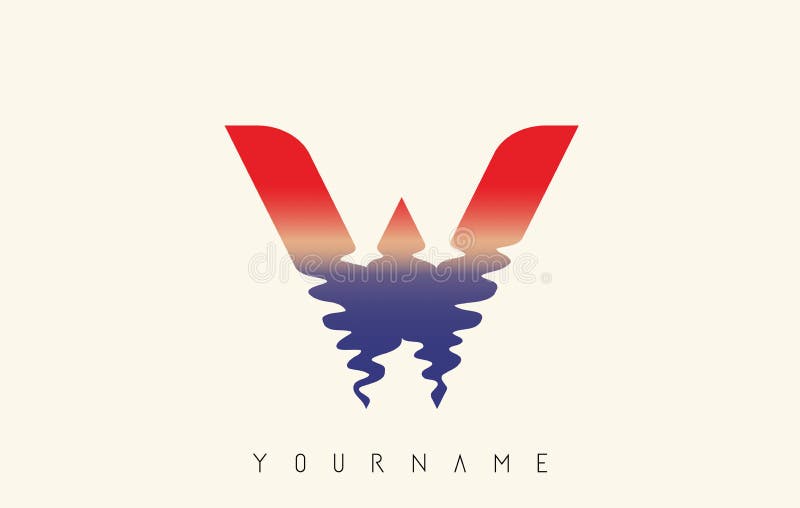 W Letter Logo with Water Effect and Sunset Gradient Vector Design Stock ...