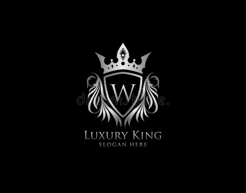W Letter Luxury Royal King Crest, Silver Shield Logo Template Stock ...