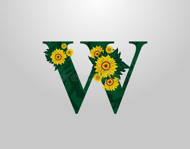 W Letter with Sunflower Vector Design. Flower W Logo Icon Stock Vector ...