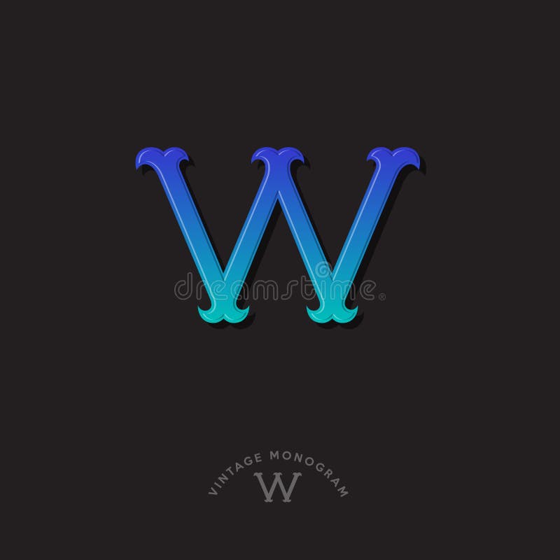 W Monogram. Blue Gradient W Letters Initial. Typography. Lettering ...