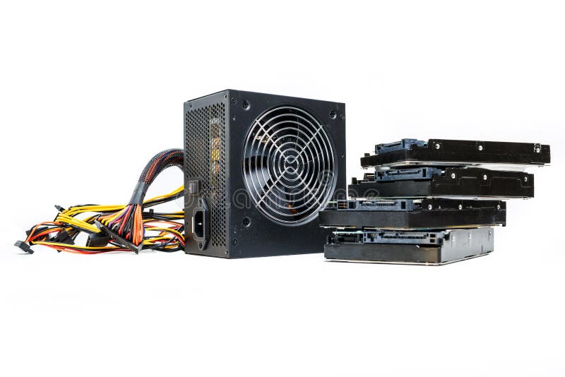 Power Supply with Cables Unit for Full ATX Tower Pc Stock Photo - Image ...
