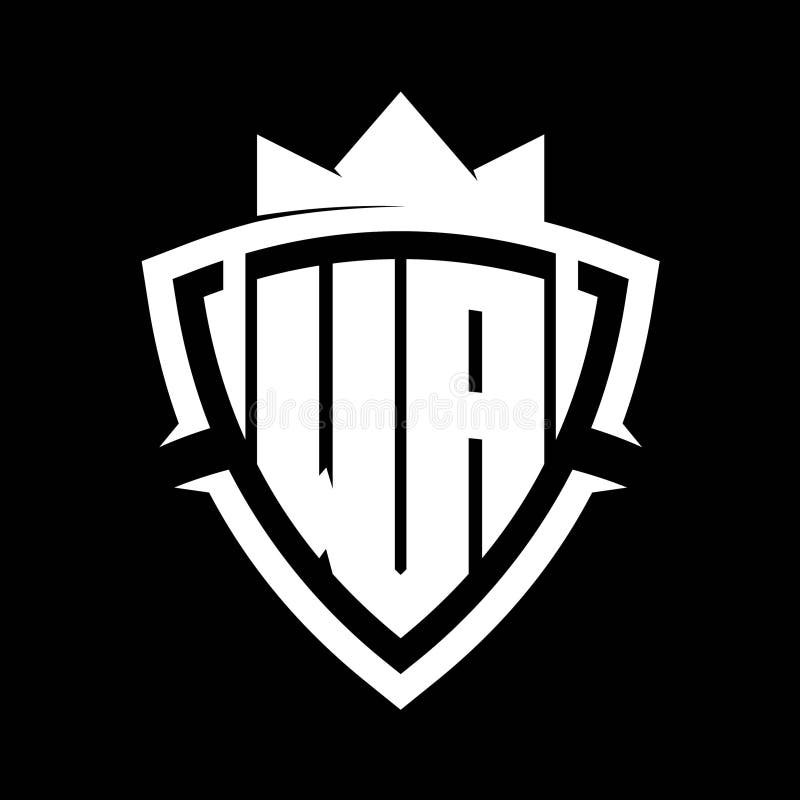 WA Letter Monogram with Triangle Curve Shield Shape with Crown White ...