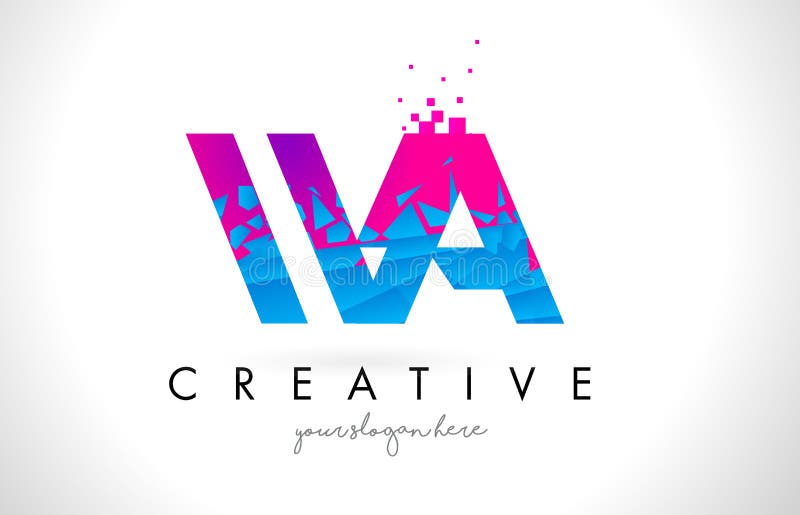 WA W a Letter Logo with Shattered Broken Blue Pink Texture Design ...