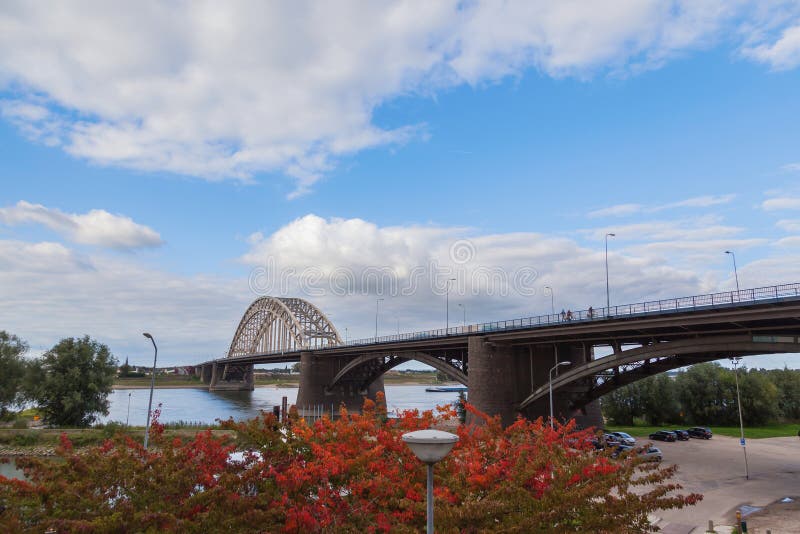 Waal Bridge with Blue Sky and Cloud Stock Photo - Image of lighting ...