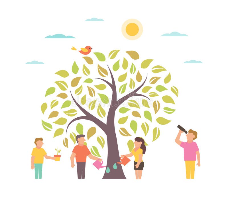Wachsen Sie Illustration Mit Wachsender Anlage Baum Leute Vektor ...