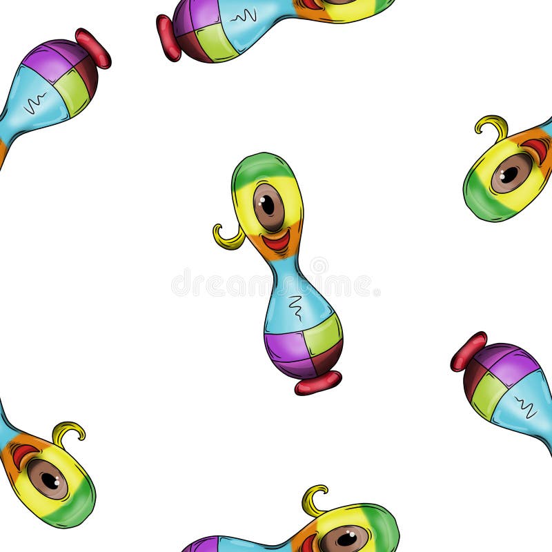 Wacky, Crazy Space Alien or Monster Cartoon. Seemless Pattern. Computer ...