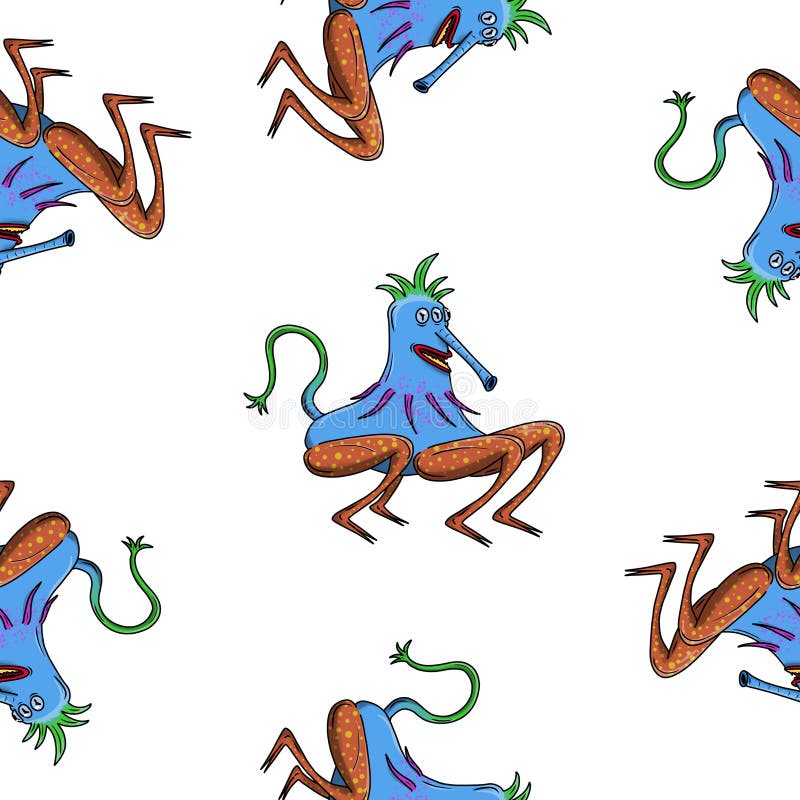 Wacky, Crazy Space Alien or Monster Cartoon. Seemless Pattern. Computer ...