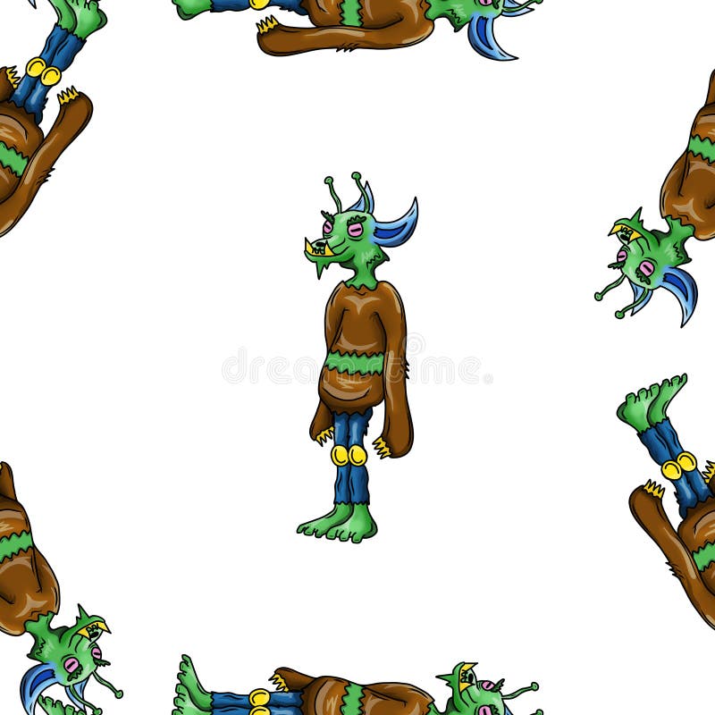 Wacky, Crazy Space Alien or Monster Cartoon. Seemless Pattern. Computer ...