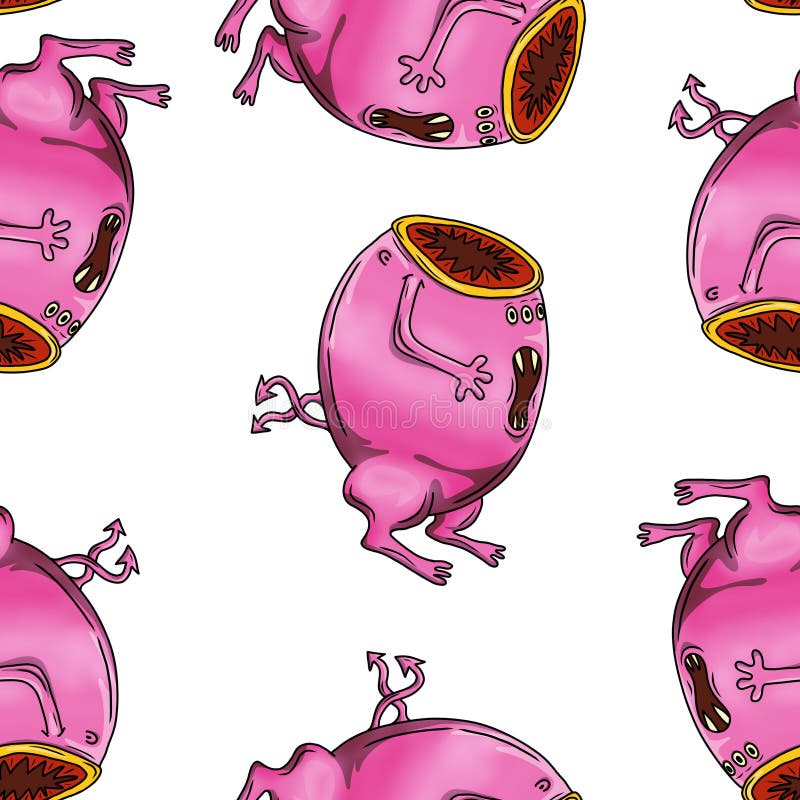 Wacky, Crazy Space Alien or Monster Cartoon. Seemless Pattern. Computer ...