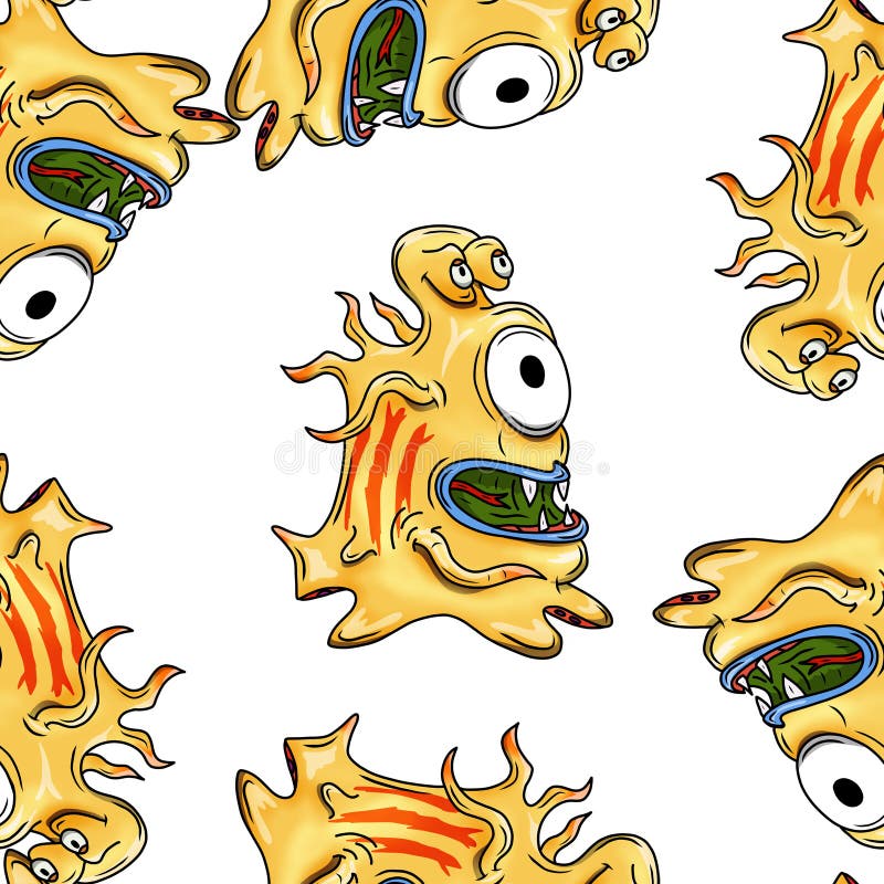 Wacky, Crazy Space Alien or Monster Cartoon. Seemless Pattern. Computer ...