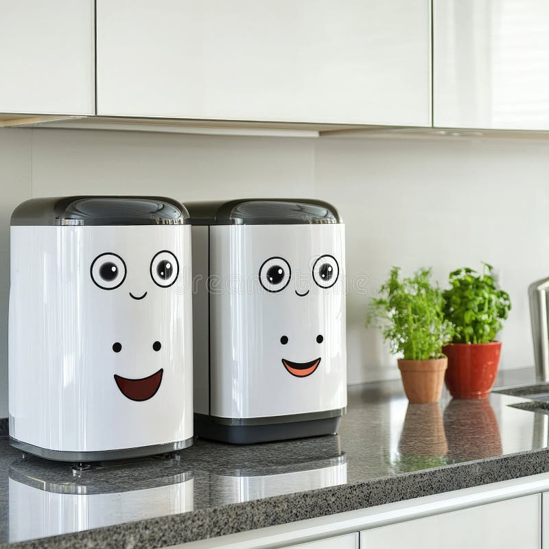 Wacky Kitchen Appliances with Faces, Adding Fun To Space Stock ...