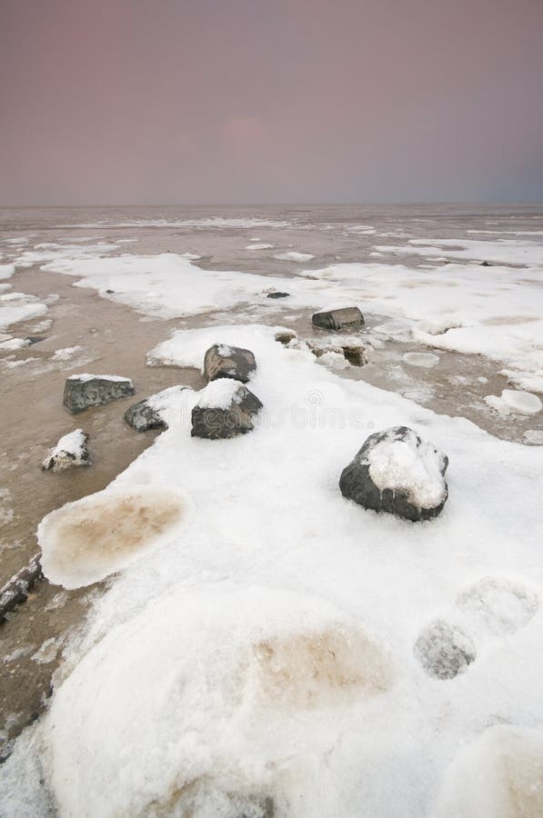 The Wadden Sea with Snow and Ice Stock Image - Image of europe ...