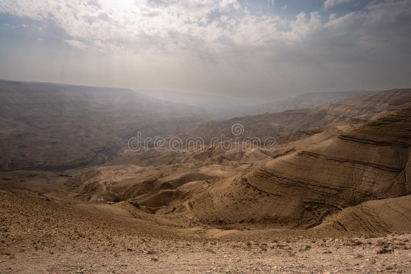 Wadi Mujib Landscape in Jordan Stock Photo - Image of haze, people ...