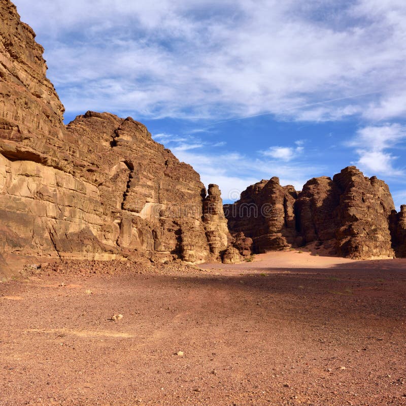 Wadi Rum desert stock image. Image of asia, terrain, structure - 53800133