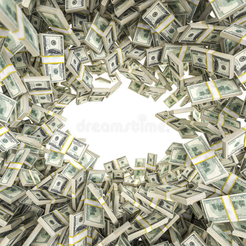 Wads of One Hundred Dollar Bills Creating a Vortex on a Transparent ...