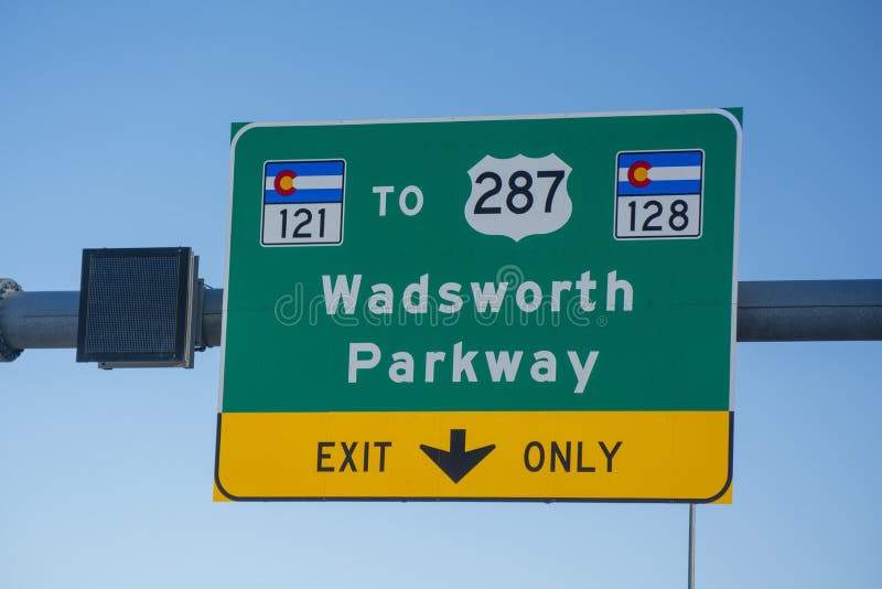 Wadsworth Parkway Exit on US Highway 36 in Broomfield, Colorado Stock ...