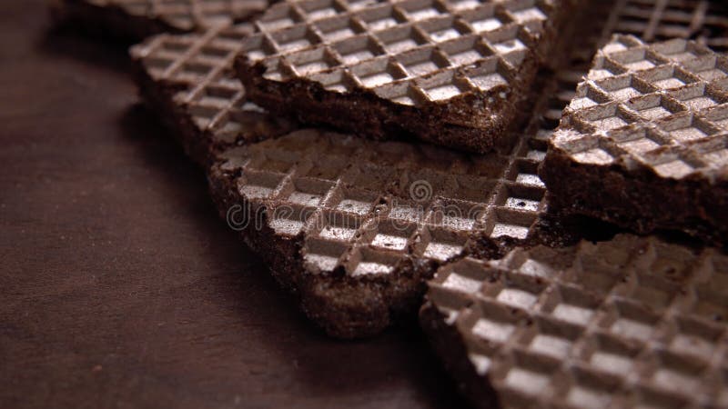 Square Crispy Chocolate Cream Filled Wafer Dessert. Macro Stock Video ...