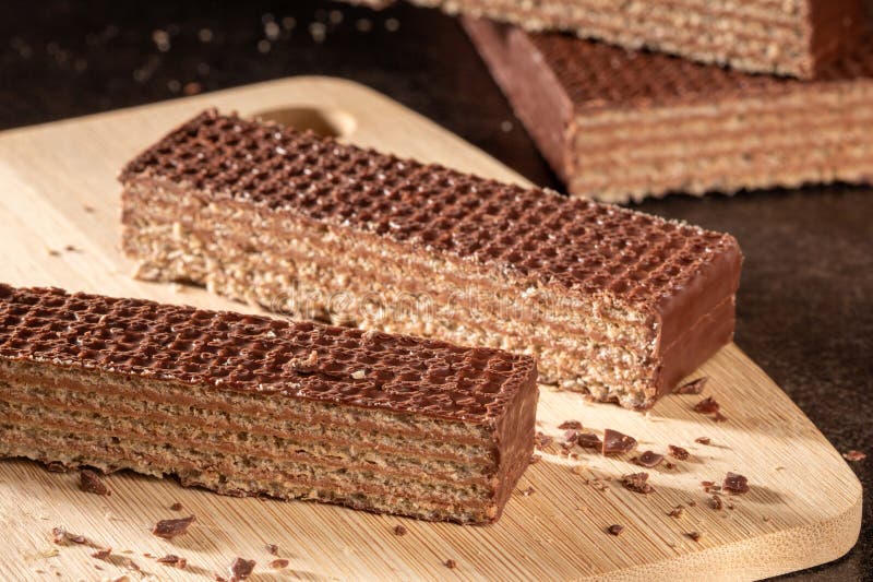 Wafer Chocolate Cake Cut into Pieces on Kitchen Table Stock Image ...