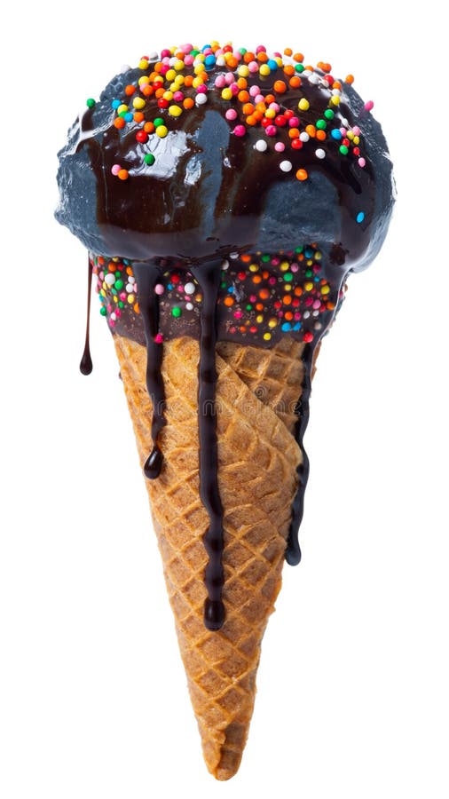 Wafer Cone With White Scoop Of Ice Cream And Colorful Sprinkles Stock