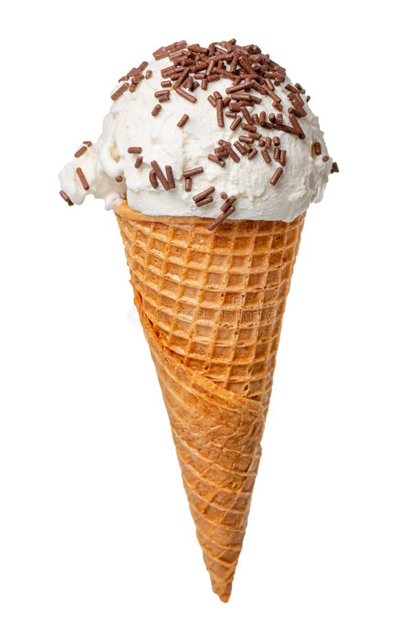 Wafer Cone Decorated Colorful Sprinkles With Green Scoop Of Ice Cream