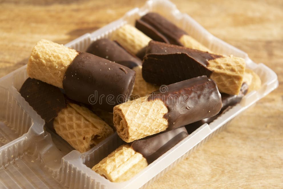Wafer Cookies with Chocolate Stock Photo - Image of mixed, dessert ...