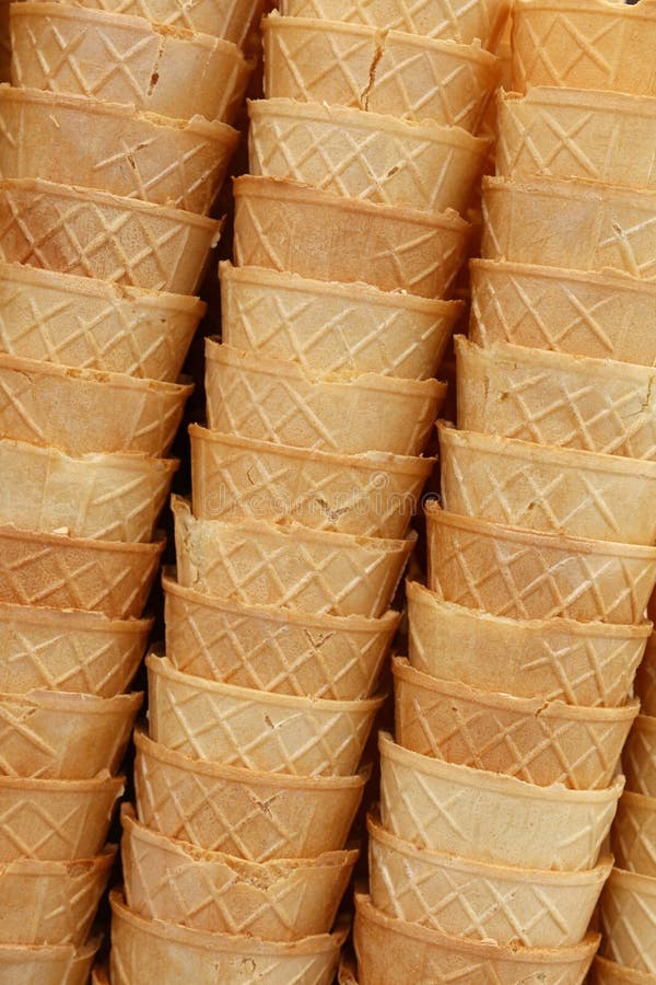 Wafer Ice Cream Cone Cornet Cups Close Up Stock Photo - Image of brown ...