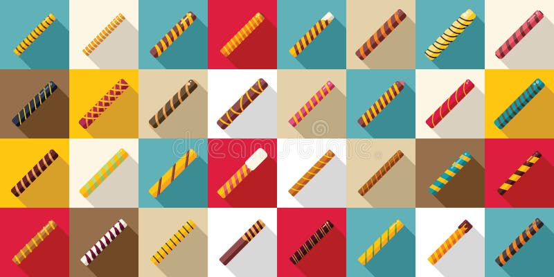 Wafer Rolls Icons Set Flat Vector. Stick Roll Sweet Stock Vector ...