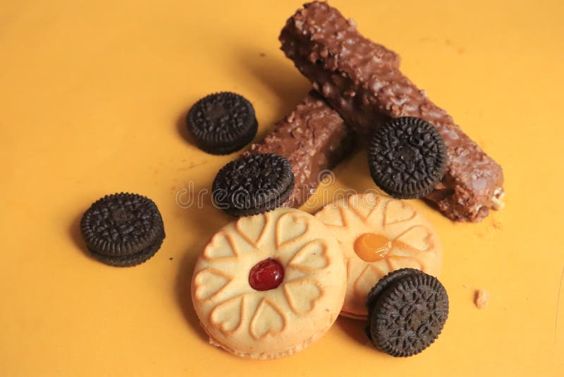 Wafer Snack Covered with Chocolate and Jam Filled Biscuits Stock Image ...