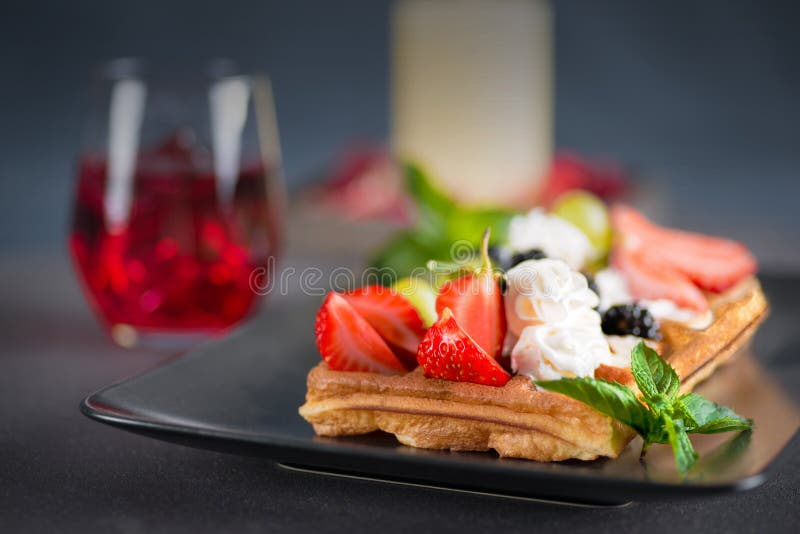 Wafers with Berries and Cream on a Plate Stock Image - Image of grapes ...