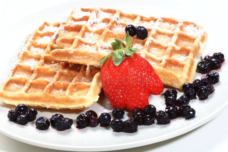 Golden Waffle with Strawberries and Cream Stock Image - Image of ...