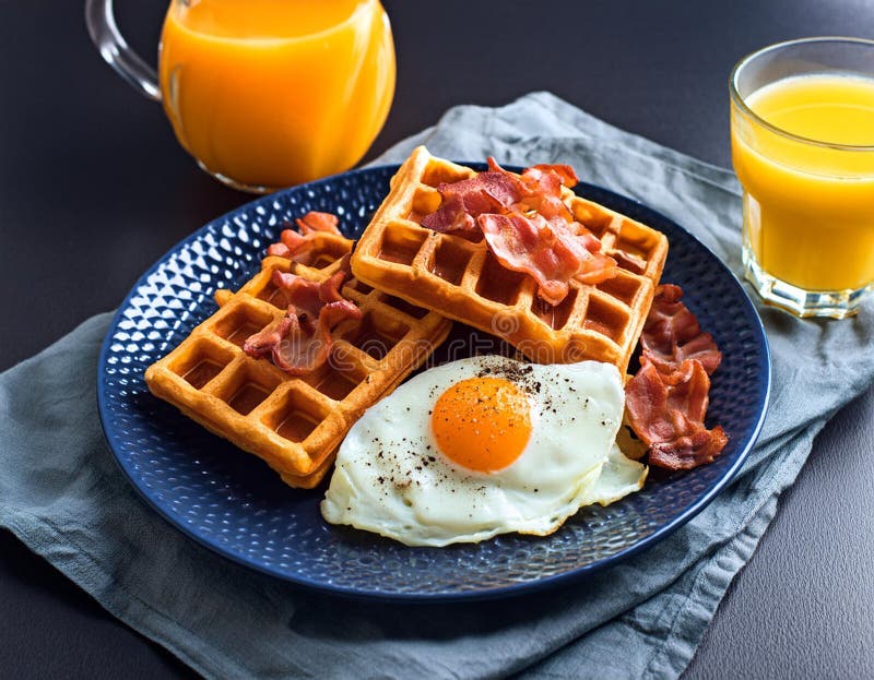 Waffle with bacon and eggs stock illustration. Illustration of bacon ...