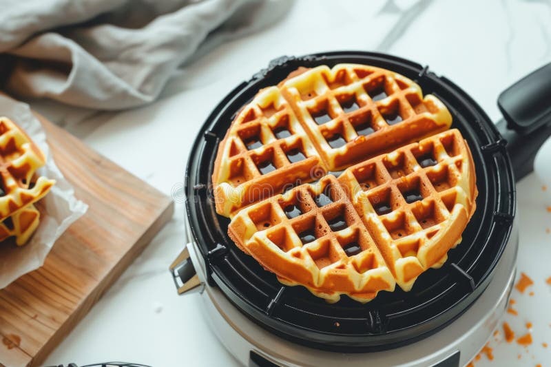 A Waffle is Being Cooked Inside a Waffle Maker, a Common Kitchen ...