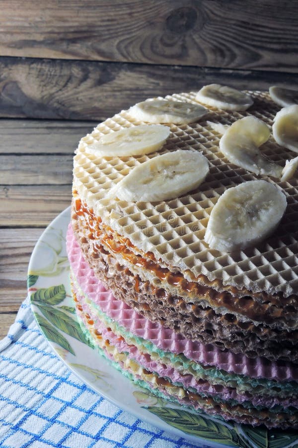 Waffle Cake with Condensed Milk Stock Photo - Image of condensed, dough ...