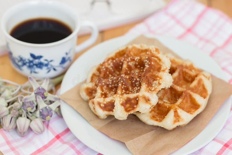 Waffle and coffee stock photo. Image of office, copy - 57076030