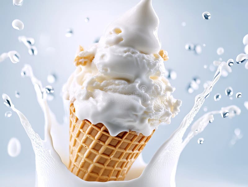 A Waffle Cone Filled with Ice Cream and Splashing Water Stock Image ...