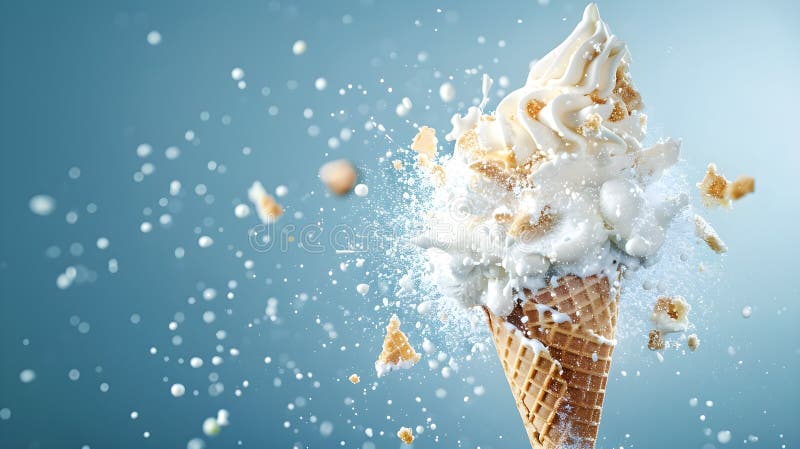 Waffle Cone Ice Cream Explosion with Crushed Pieces Stock Illustration ...