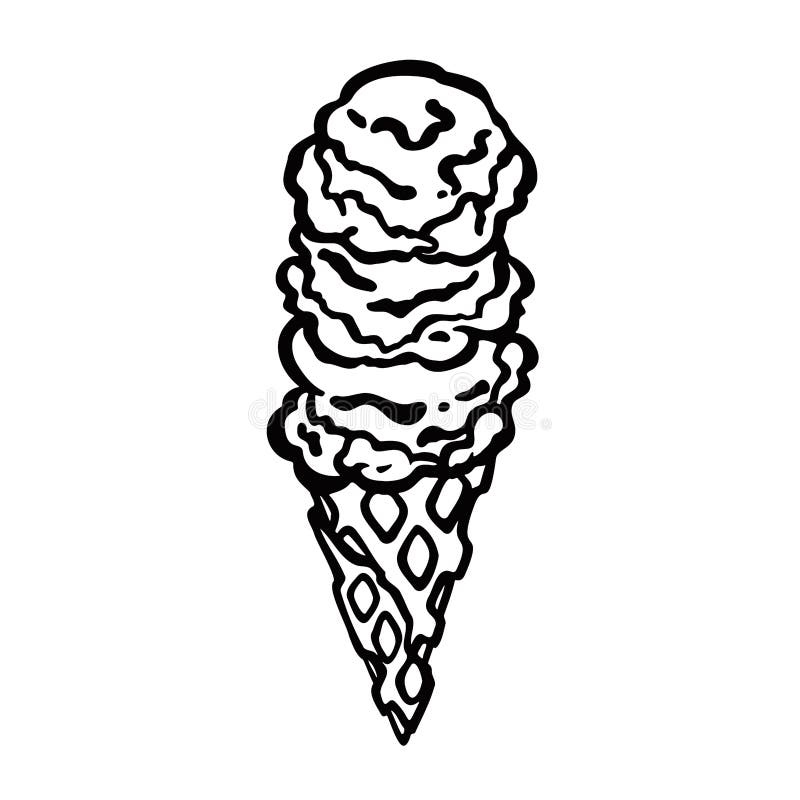 Waffle Cone With Three Scoops Of Ice Cream Sorbet Vector Illustration