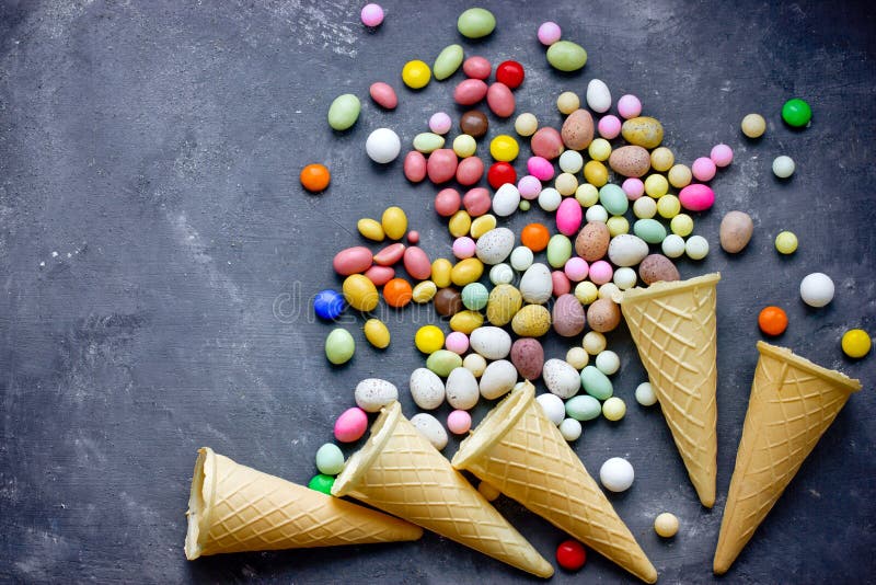 Waffle Cones with Candy Sweets Stock Image - Image of dish, gourmet ...