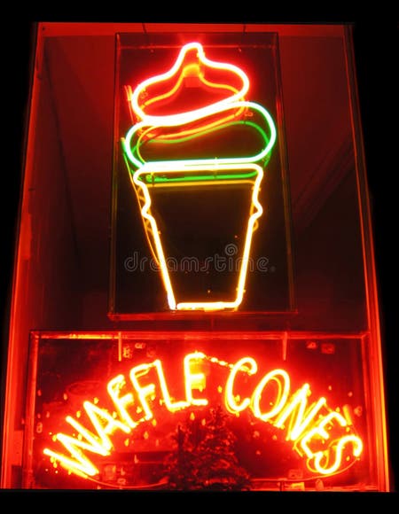 Waffle Cones Neon Sign stock photo. Image of store, dining - 421062
