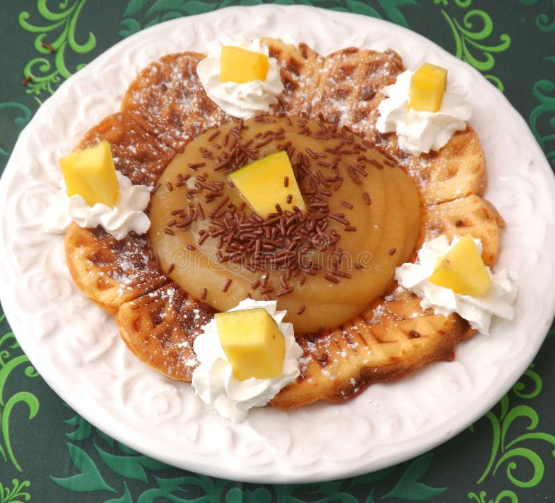 Waffle with Cream and Mango Stock Photo - Image of mango, snack: 41746158