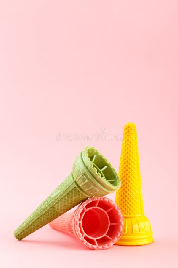 Waffle Crispy Multi-colored Ice Cream Cones Stock Photo - Image of ...
